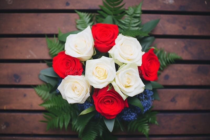 Red and White Roses Surrounded by Lush Green Leaves Stock Image - Image ...