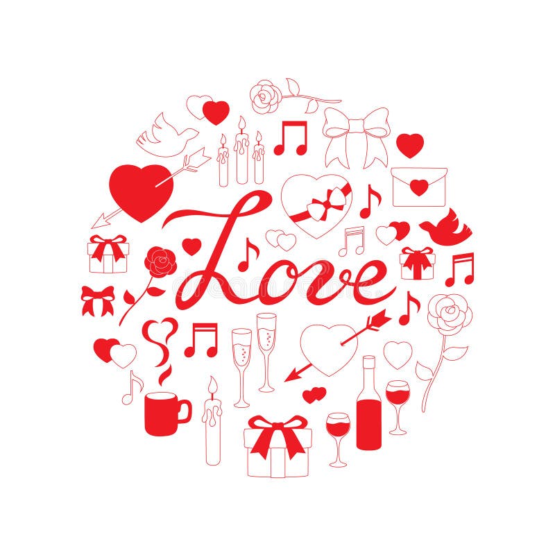 Round Linear doodle love stock illustration. Illustration of card ...