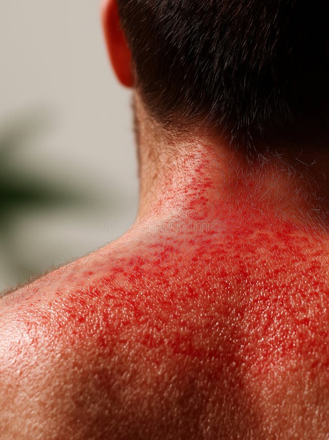 Red and White Scarring on Man Back, Showcasing Skin Condition and ...