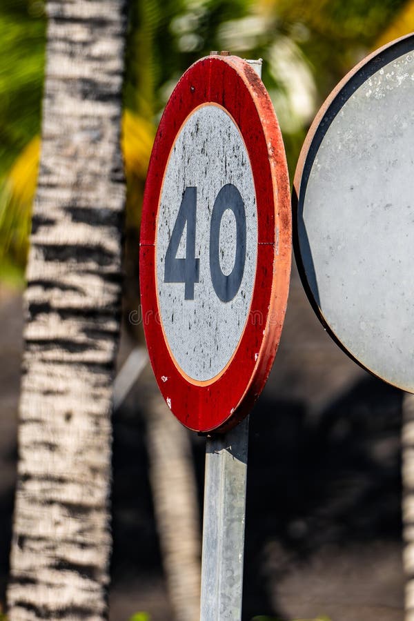 A Red and White Sign with the Number 40 on it Stock Image - Image of ...