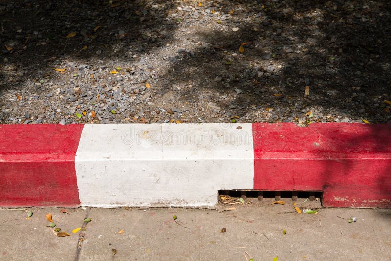 The Curb Of Red-white Sidewalk. Stock Photo - Image of paint ...