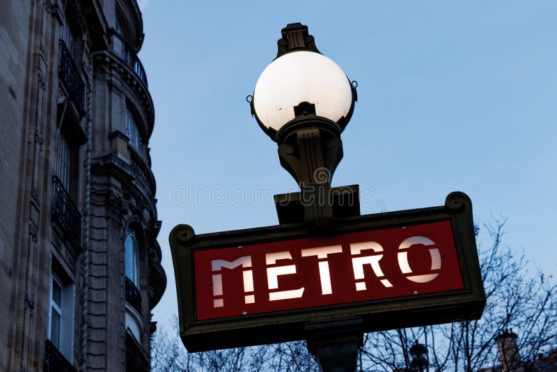 A Red and White Sign with the Word Metro Written on it Editorial Photo ...