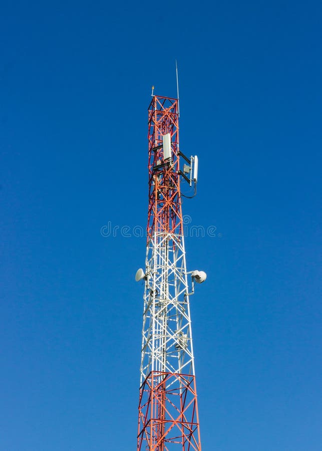 Red and White Signal Communication Tower Stock Photo - Image of object ...
