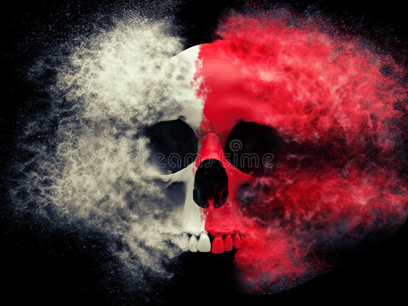Red and White Skull Exploding into Tiny Particles Stock Illustration ...