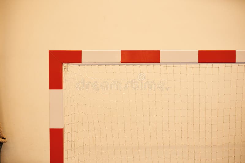 A Red and White Soccer Goal Indoors Stock Photo - Image of teen, school ...