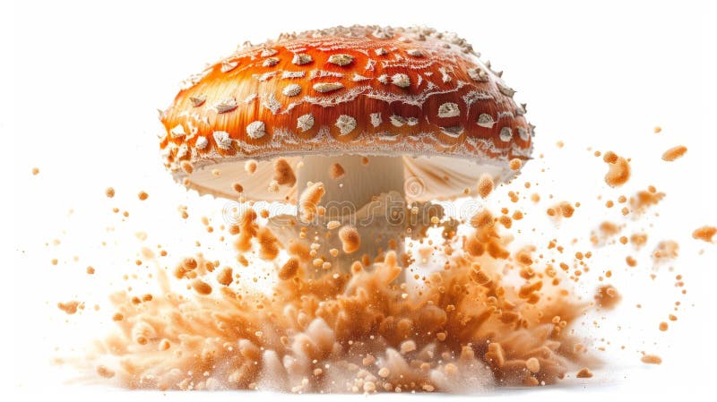 A Red and White Spotted Mushroom with Spores Exploding. Stock Image ...