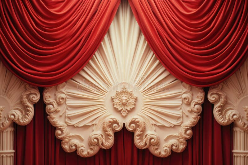 A Red and White Stage with a Red Curtain Stock Image - Image of theater ...
