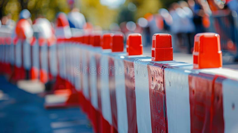 A Red and White Striped Barrier Being Used To Divide a Large Crowd into ...
