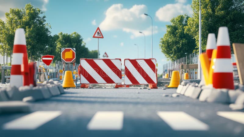 Red and White Striped Barriers Block an Empty Road, Highlighting Active ...