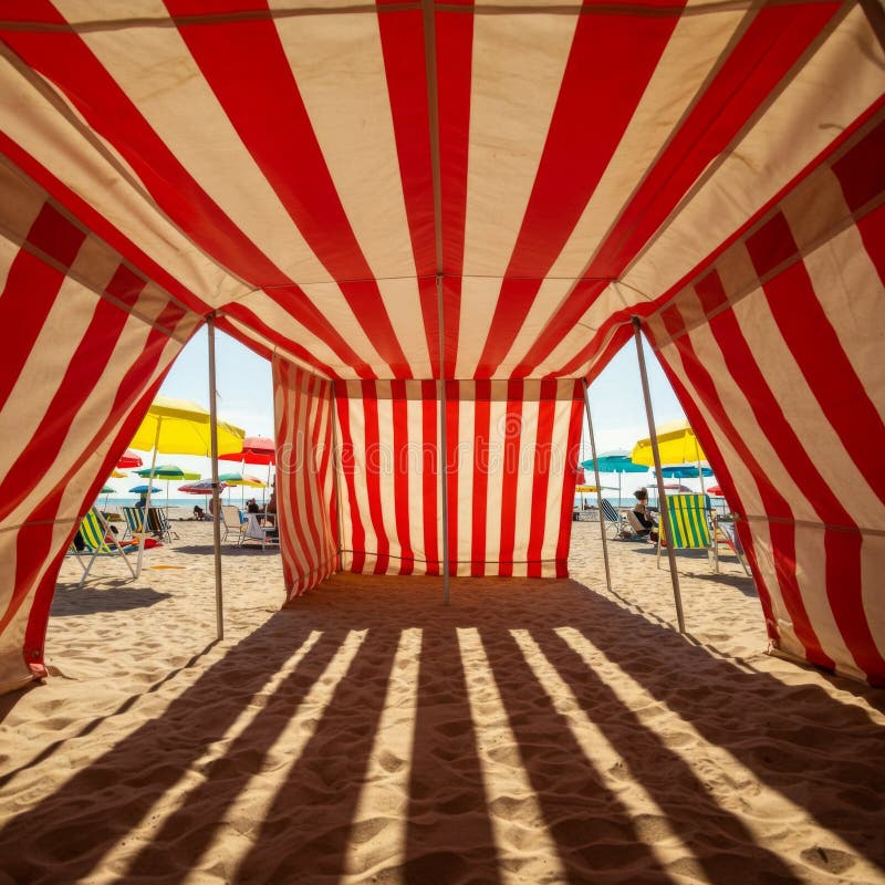 Red and White Striped Beach Tent Under Sunny Sky Stock Illustration ...
