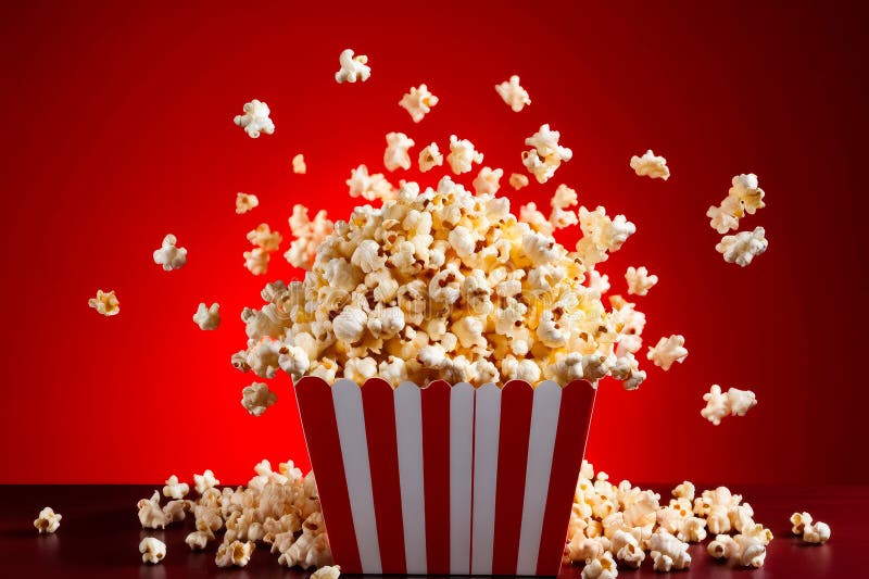 Red and White Striped Bucket is Filled with Popcorn that is Exploding ...