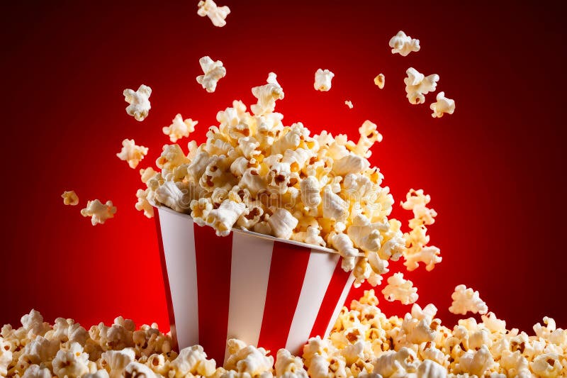 Red and White Striped Bucket is Filled with Popcorn that is Exploding ...