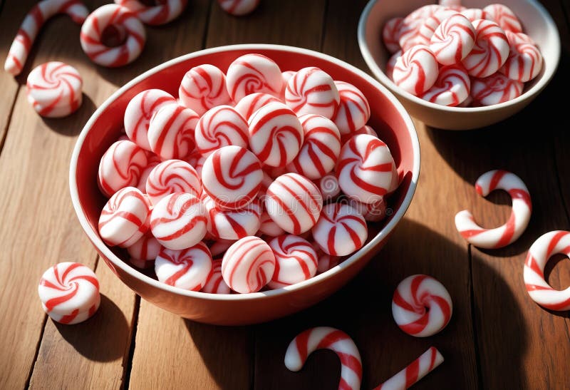 Red and White Striped Candies on Wooden Surface Stock Illustration ...