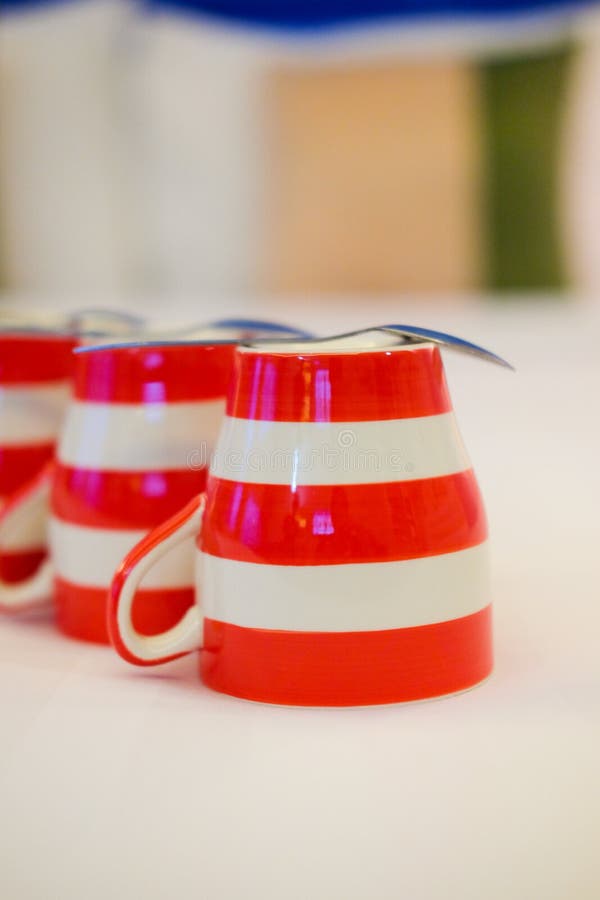 Red and White Striped Ceramic Cup Stock Photo - Image of closeup ...