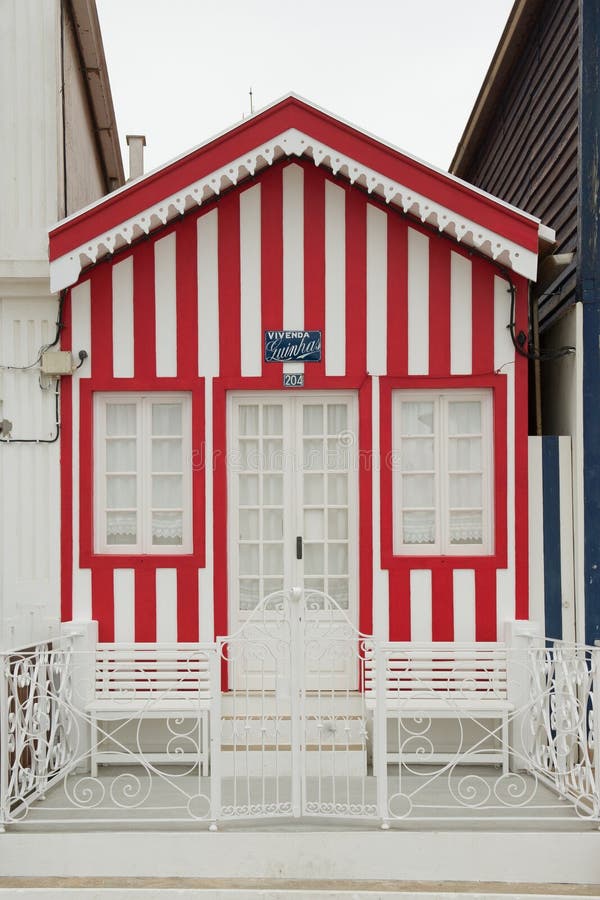 Red and White Striped House in Costa Nova, Portugal Editorial ...