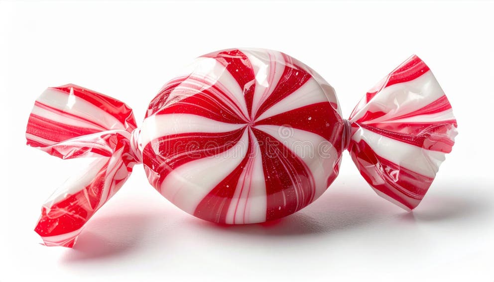 Red and White Striped Peppermint Candy on White Background Studio Shot ...