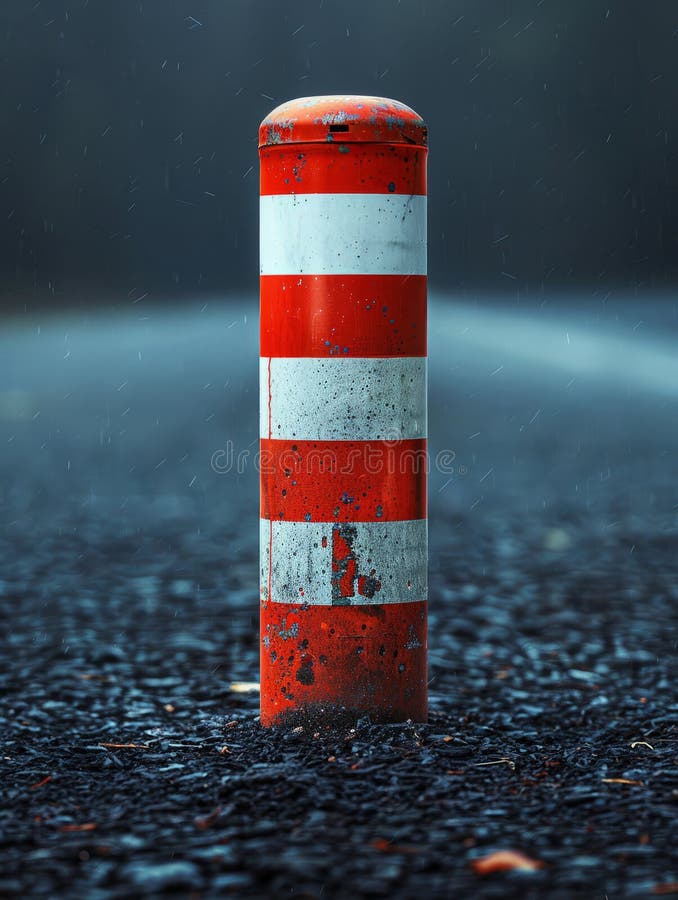 Red and White Striped Traffic Cone on Asphalt Road. Stock Photo - Image ...