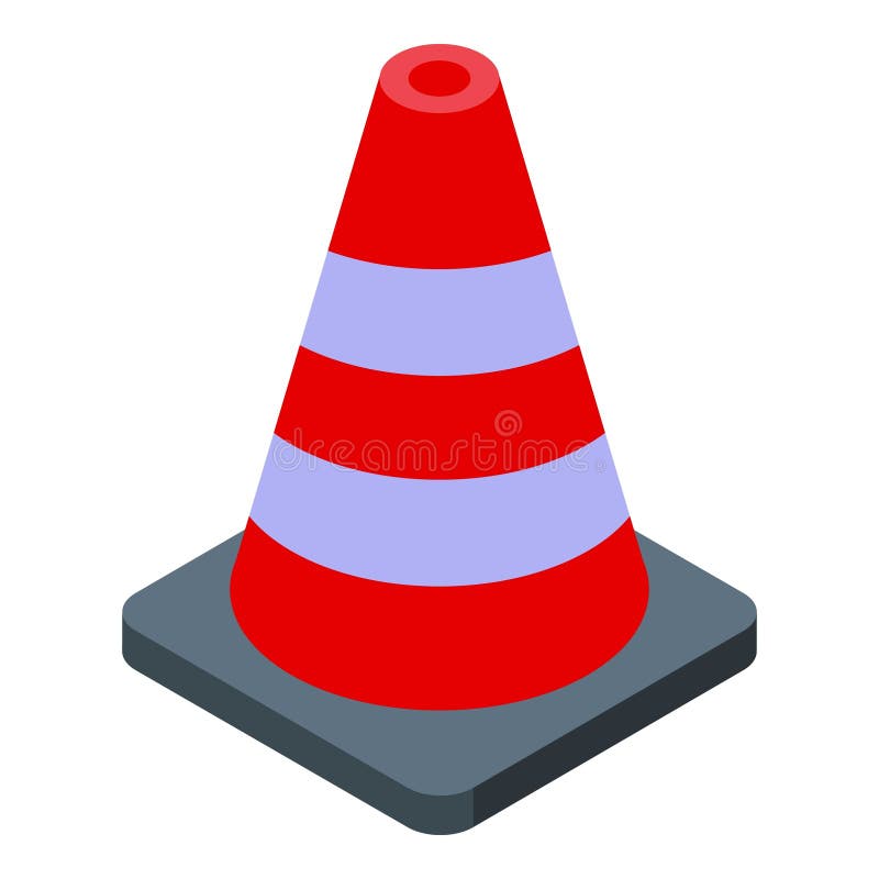 Red and White Striped Traffic Cone Standing on Gray Base Stock ...