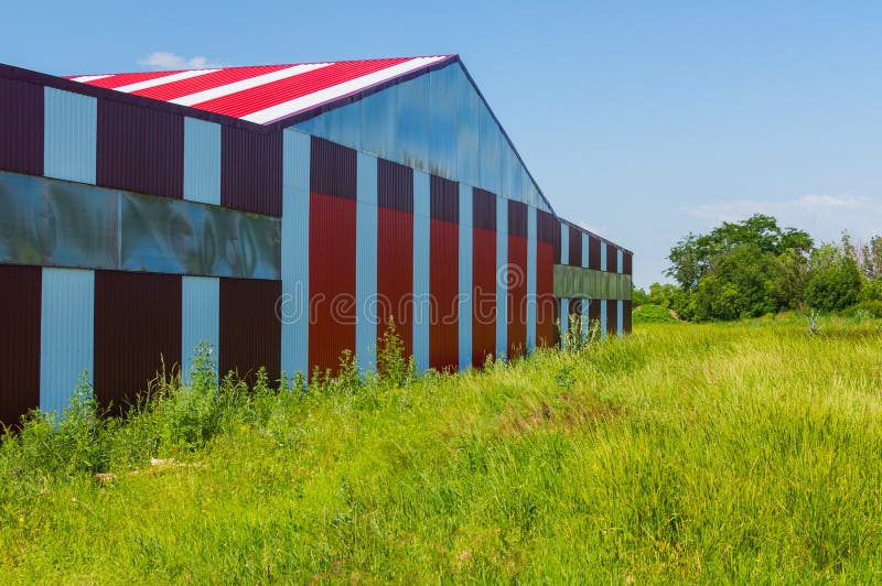 Red with White Stripes Building on the Airfield Field Stock Image ...
