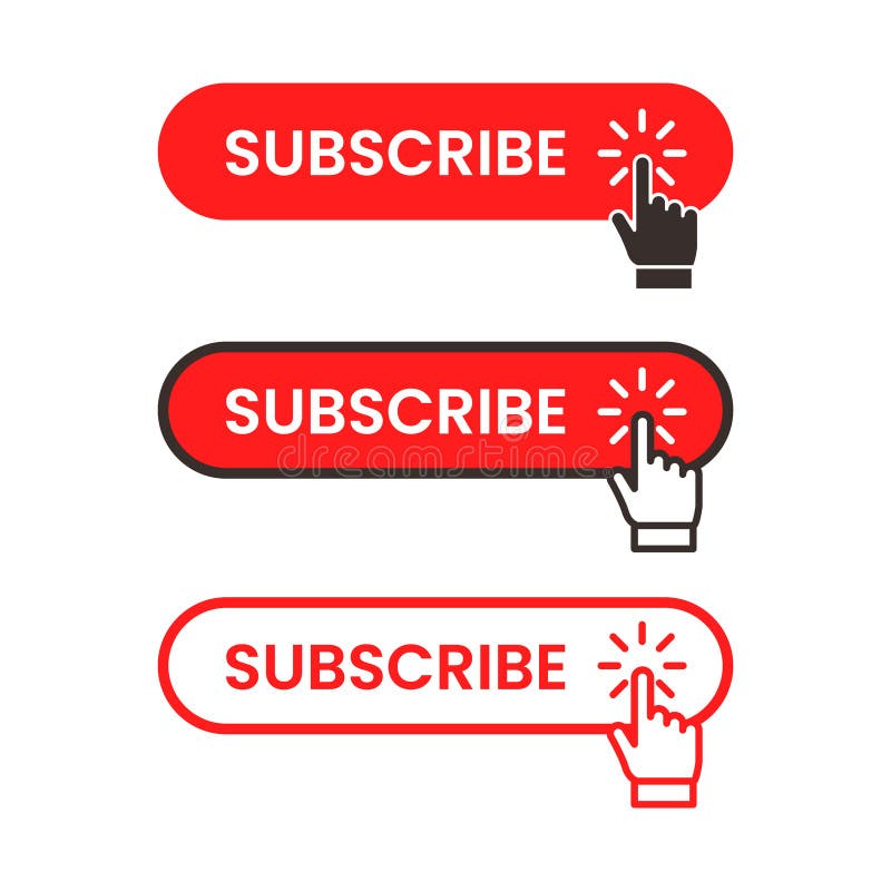 Red and White Subscribe Button with Pointer and Hand Cursor Stock ...