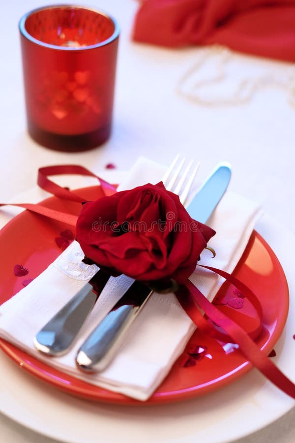 Red and White Table Setting for Diner Anniversary Celebration Stock ...