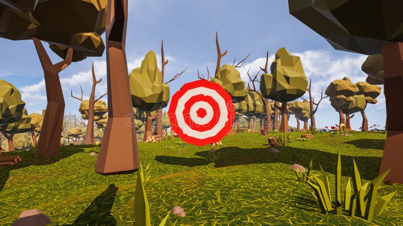 A Red and White Target with Decorative Natural Elements in Low Poly 3d ...
