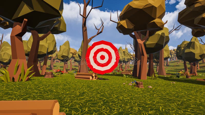 A Red and White Target with Decorative Natural Elements in Low Poly 3d ...