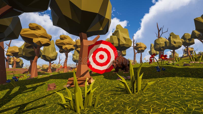 A Red and White Target with Decorative Natural Elements in Low Poly 3d ...
