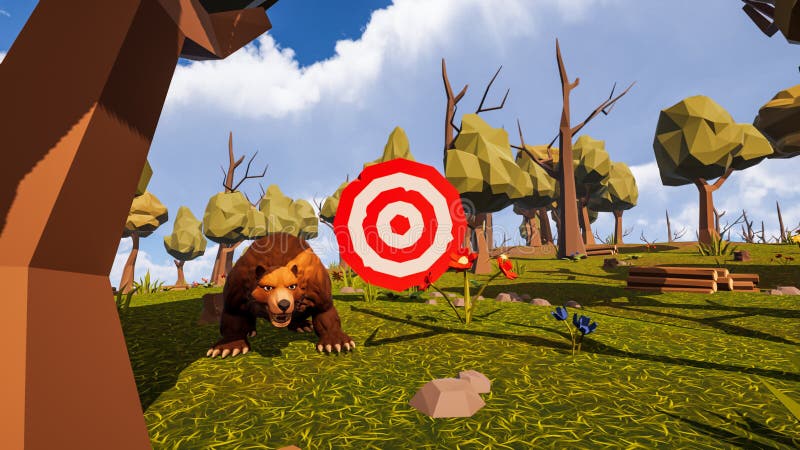 A Red and White Target with Decorative Natural Elements in Low Poly 3d ...