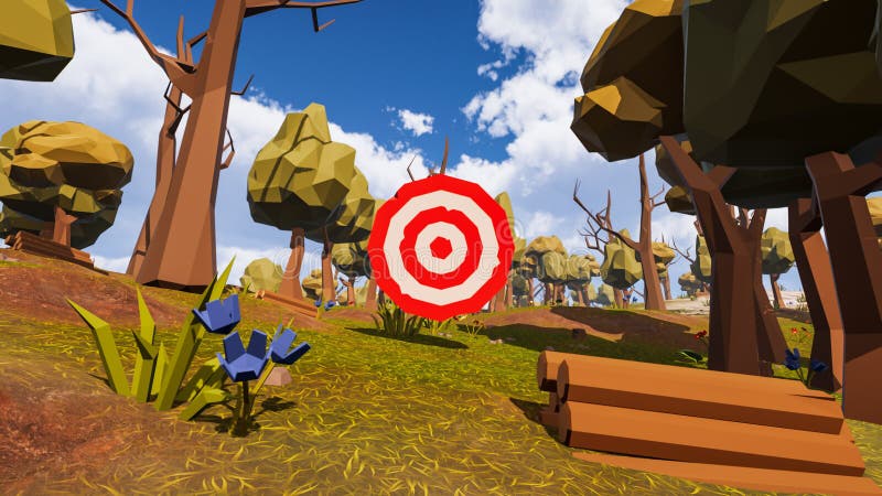 A Red and White Target with Decorative Natural Elements in Low Poly 3d ...