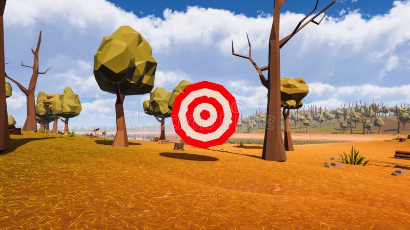 A Red and White Target with Decorative Natural Elements in Low Poly 3d ...