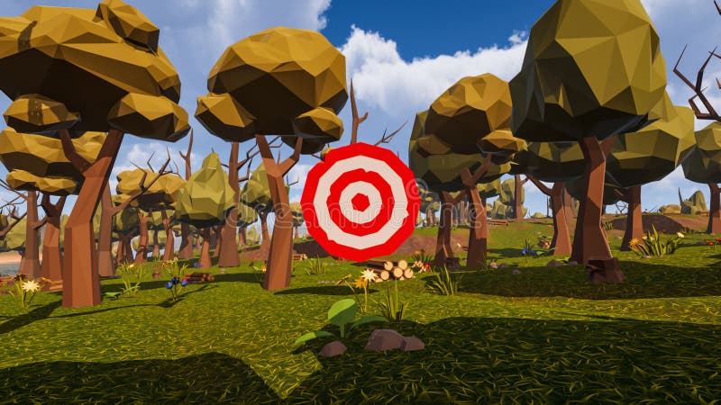 A Red and White Target with Decorative Natural Elements in Low Poly 3d ...