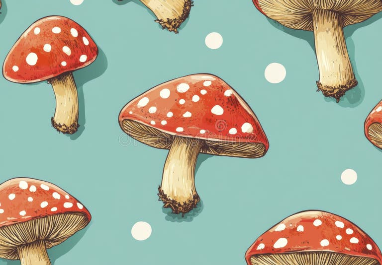 Red and White Toadstool Pixel Art Pattern on Teal Stock Illustration ...