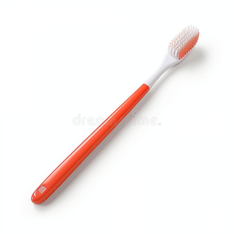 Red and White Toothbrush with Soft Bristles on White Background Stock ...