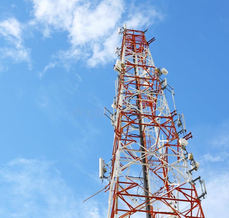 Red and White Tower of Communications Stock Image - Image of industrial ...
