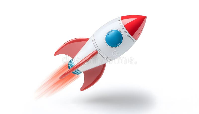 Red and White Toy Rocket Launching in White Background Stock ...