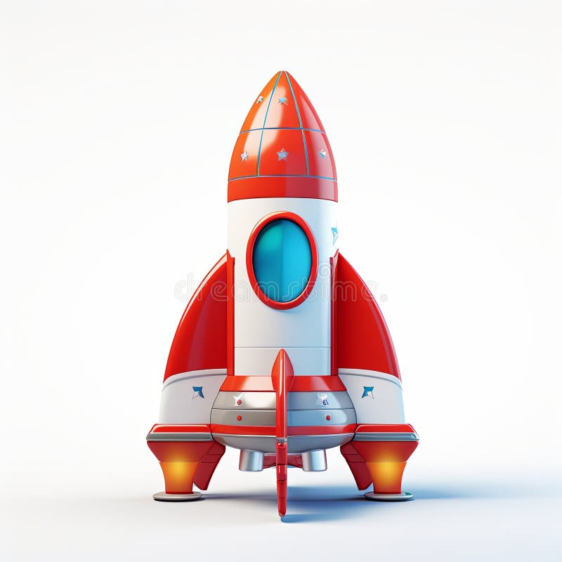 Red and White Toy Rocket Ship with Blue Window and Decorative Stars ...