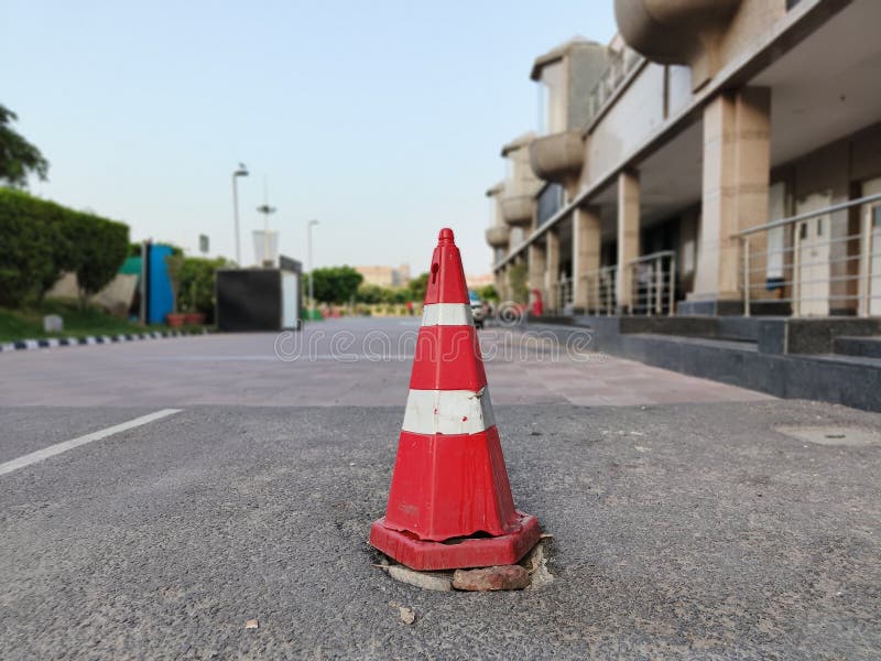 Red and White Traffic Cone on the Road Stock Photo - Image of road ...