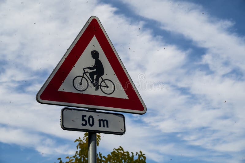 Red and White Traffic Sign Beware Cyclist Stock Image - Image of ...