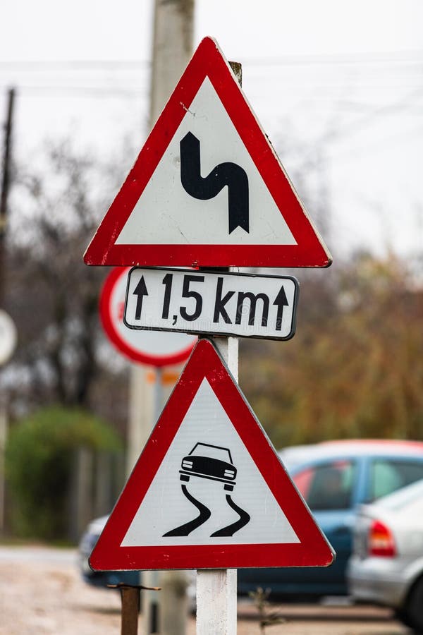 Red and White Traffic Signs on the Road, Close Up Stock Image - Image ...