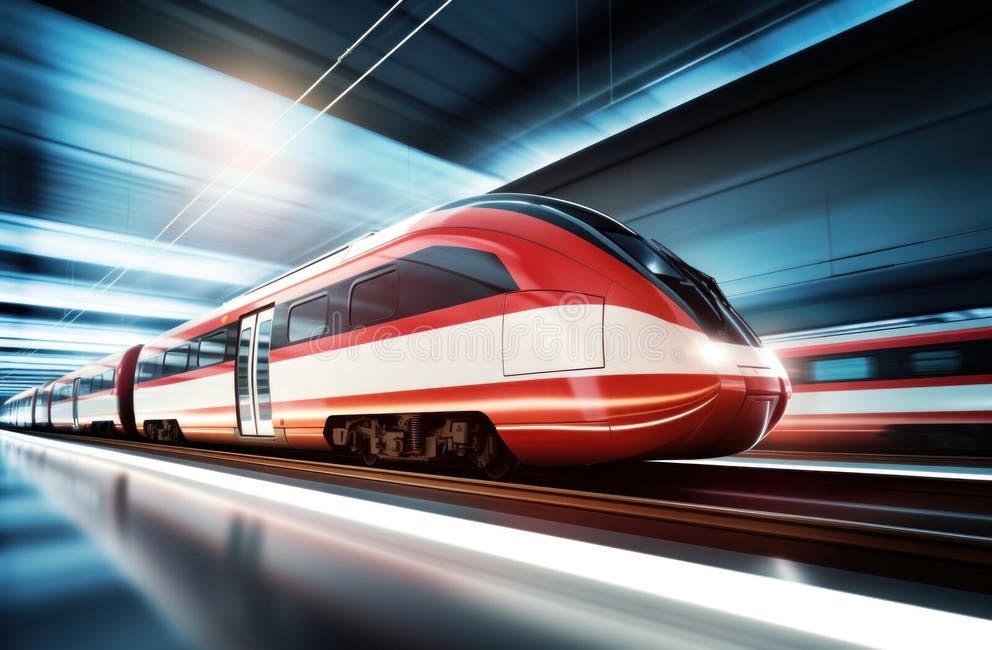Red and white train motion stock image. Image of locomotive - 304081923