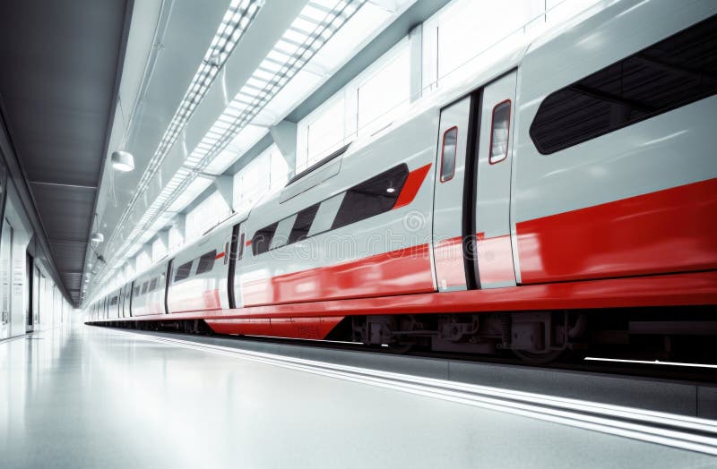 Red and white train motion stock photo. Image of dynamic - 304100904