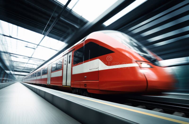 Red and white train motion stock photo. Image of move - 304125284