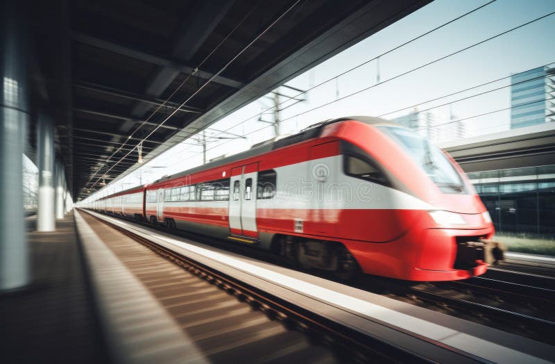 Red and white train motion stock photo. Image of move - 304127640