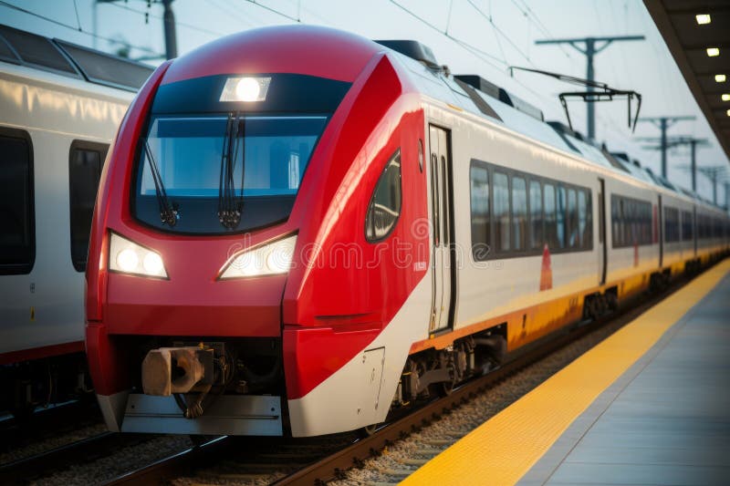A Red and White Train Sitting on the Tracks Stock Illustration ...
