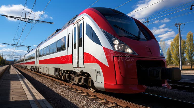 A Red and White Train in a Station. Generative AI. Stock Illustration ...