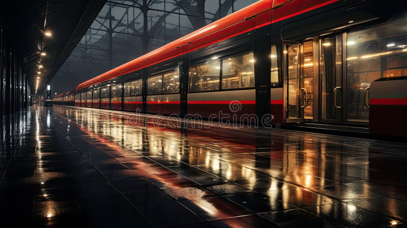 A Red and White Train at a Train Station. Generative AI Image. Stock ...