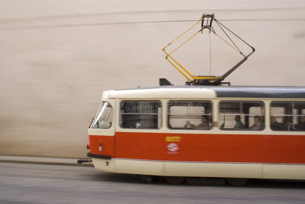 Red and White Tramway in Prague II Stock Image - Image of building ...