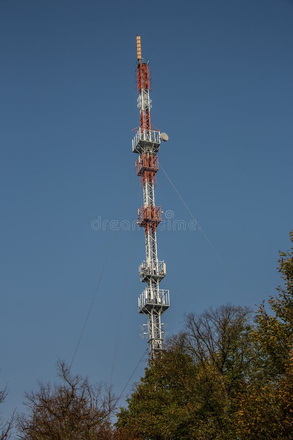 Red-white Transmission Mast Braced with Ropes Stock Image - Image of ...