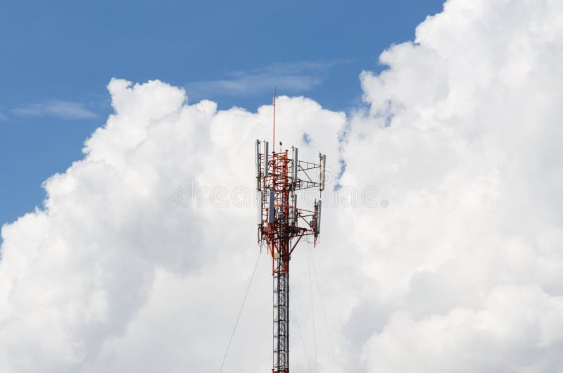 Red-white Transmission Mast Braced with Ropes Stock Photo - Image of ...
